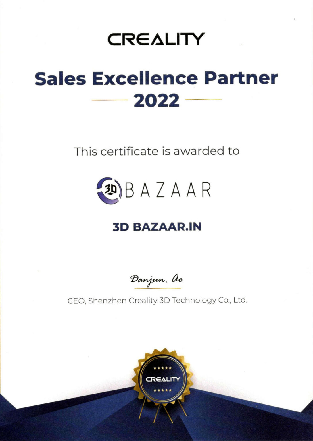 Certificates – 3D Bazaar – 3D Printers, 3D Printing Services, Shop ...